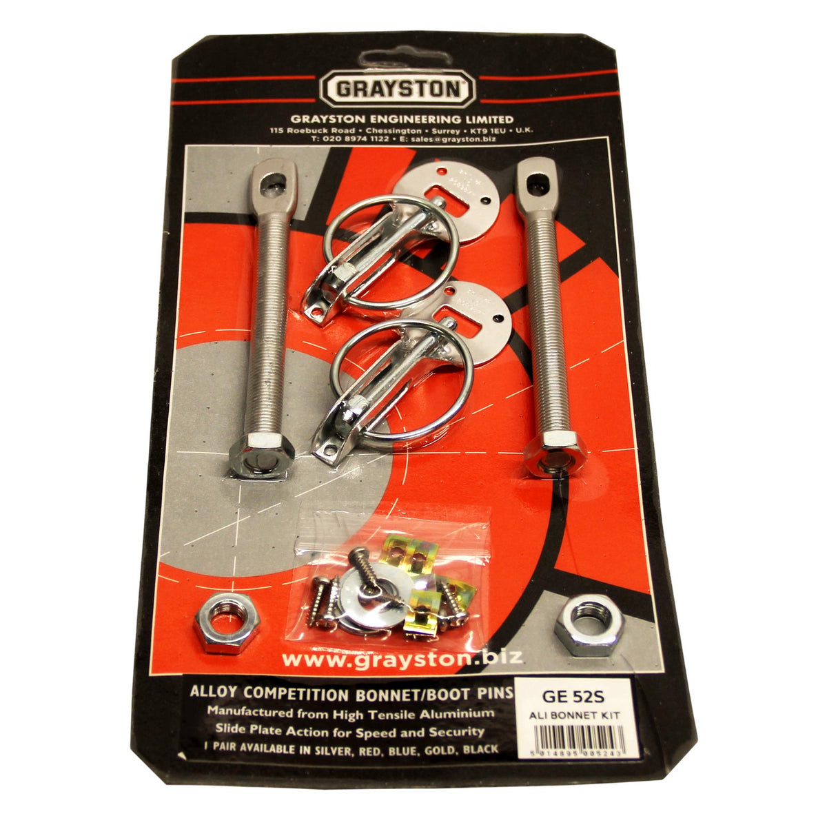 Grayston Silver Aluminium Bonnet Pins – Racer Products